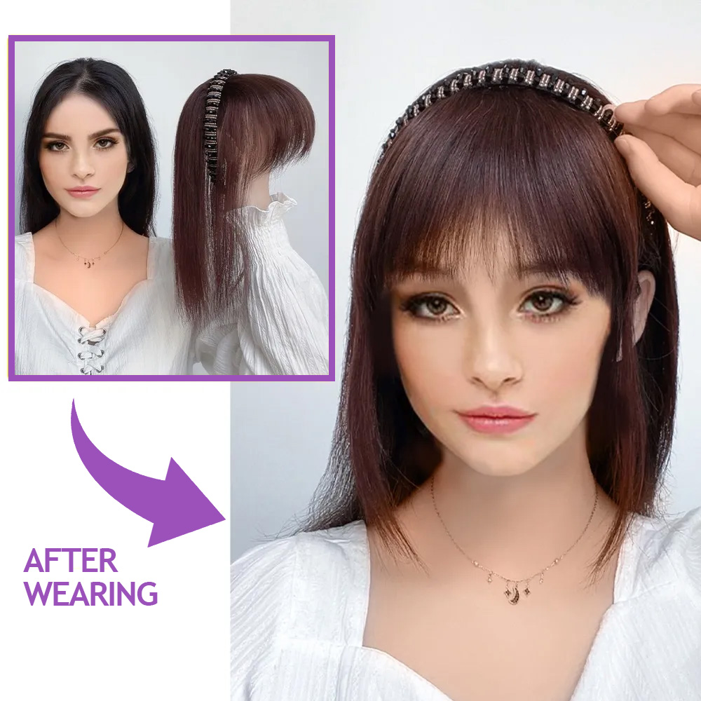 Headband with Hair Wig Original Human Hair Fake Bangs Headband Wig ...