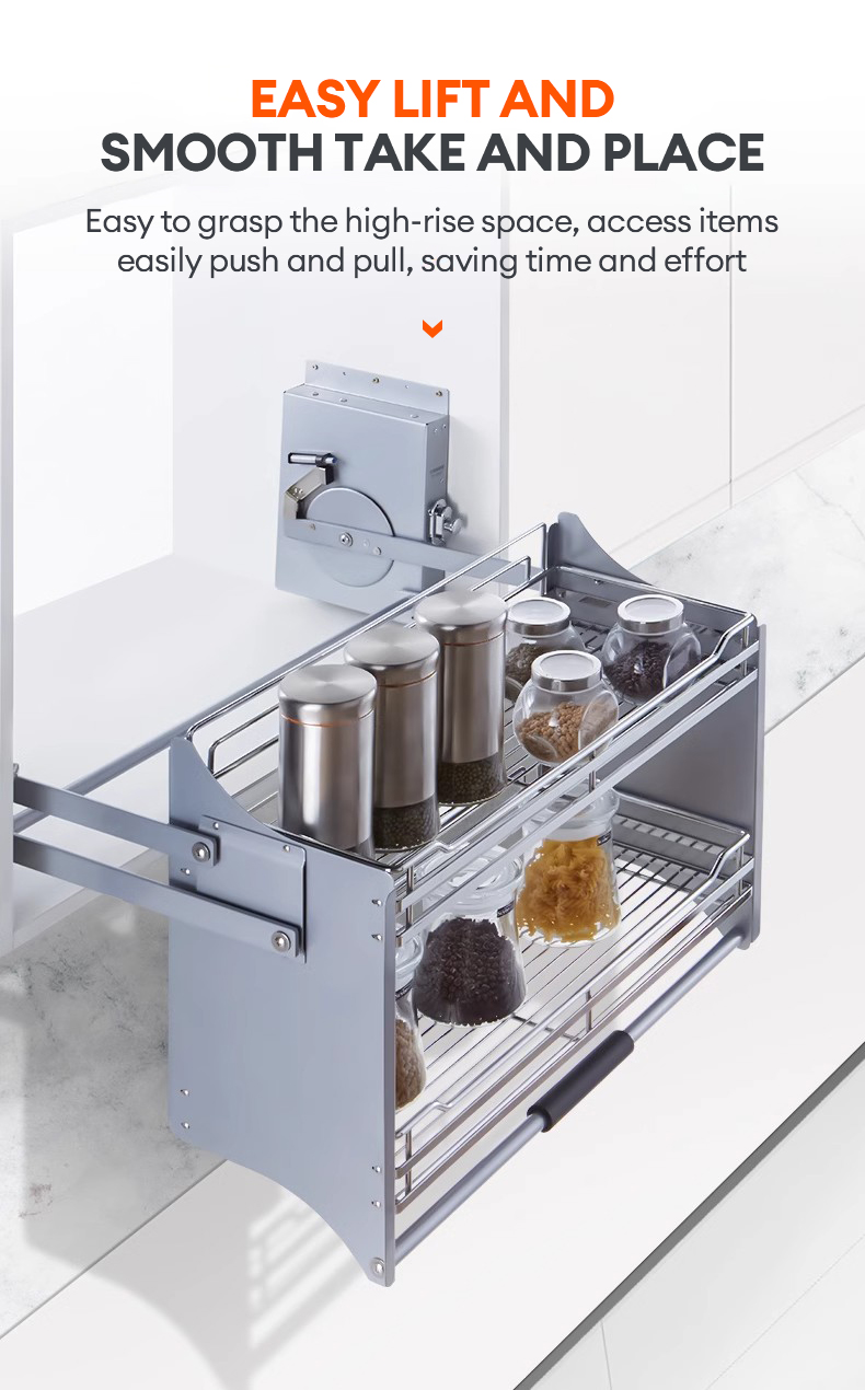 GAA Adjustable Pull Out Basket Pull Down Dish Rack Pull Wall Cupboard Lift Kitchen Upper Cabinet ...