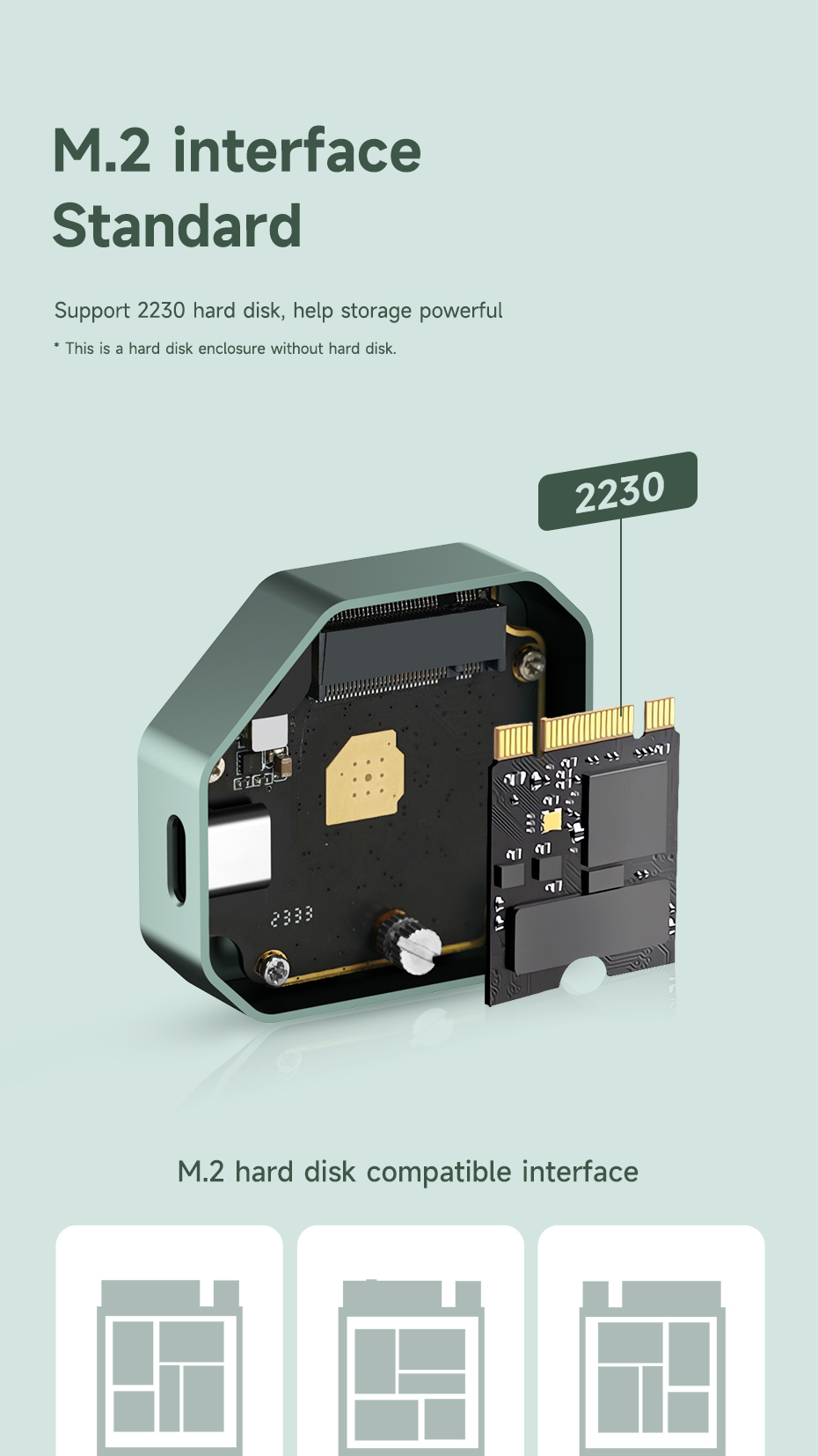Hagibis 2230 M.2 NVMe SSD Enclosure USB 3.2 Gen 2 10Gbps to NVMe PCI-E ...