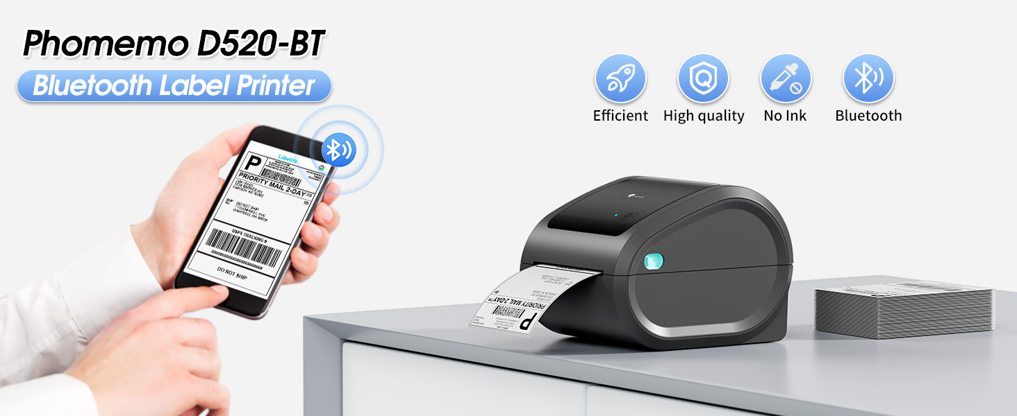 Phomemo D520BT Bluetooth Thermal Printer,Inkless Waybill Printer,Great ...