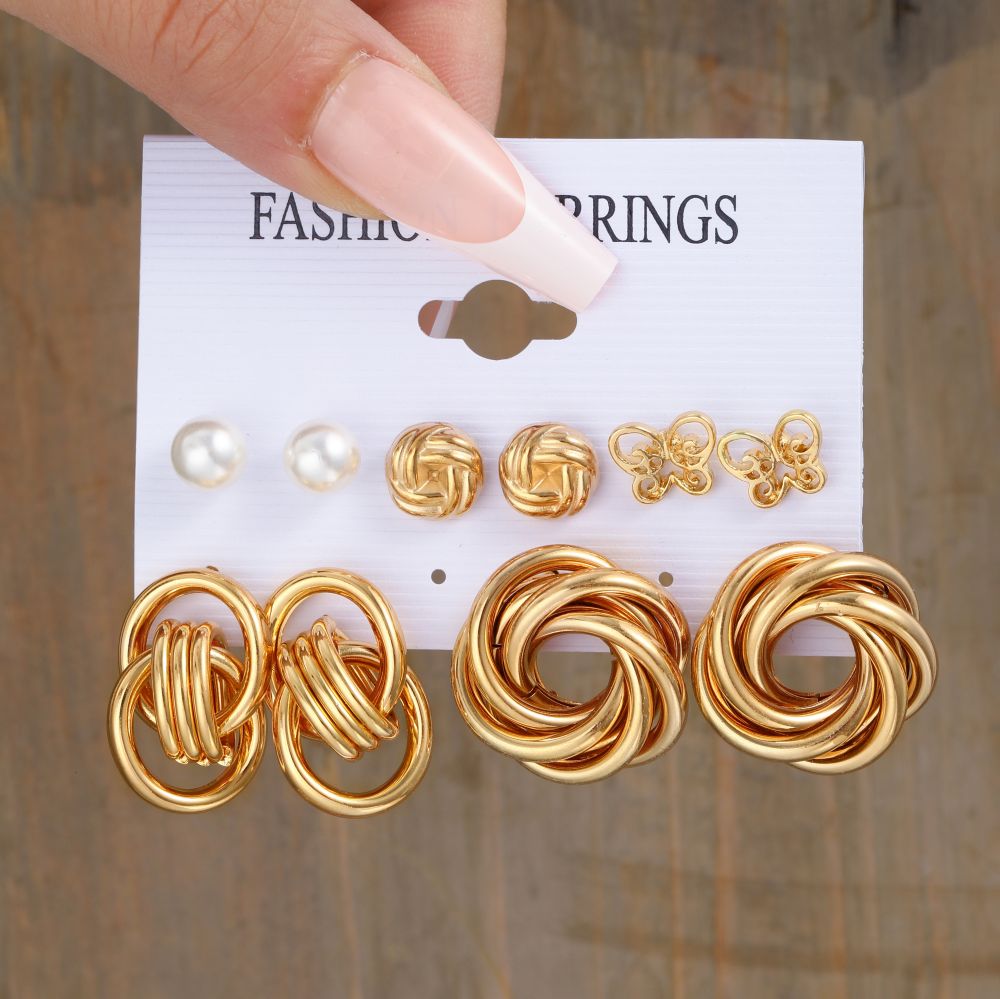 Retro Gold Hoop Earring Set Heart Butterfly Hypoallergenic Pearl ...