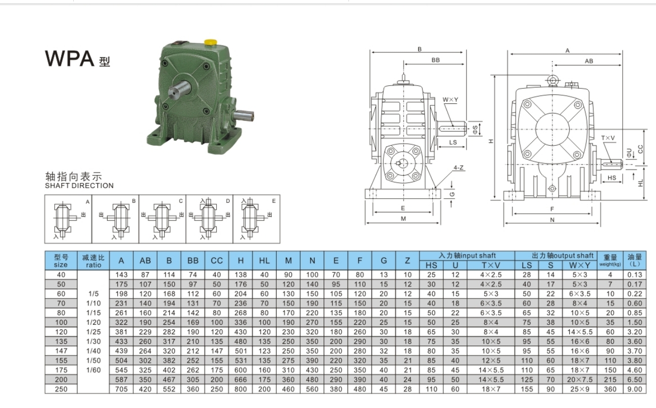 WPA-A WPX WPO Speed Reducer Gearbox Electric Motor Gear Reducer Worm ...