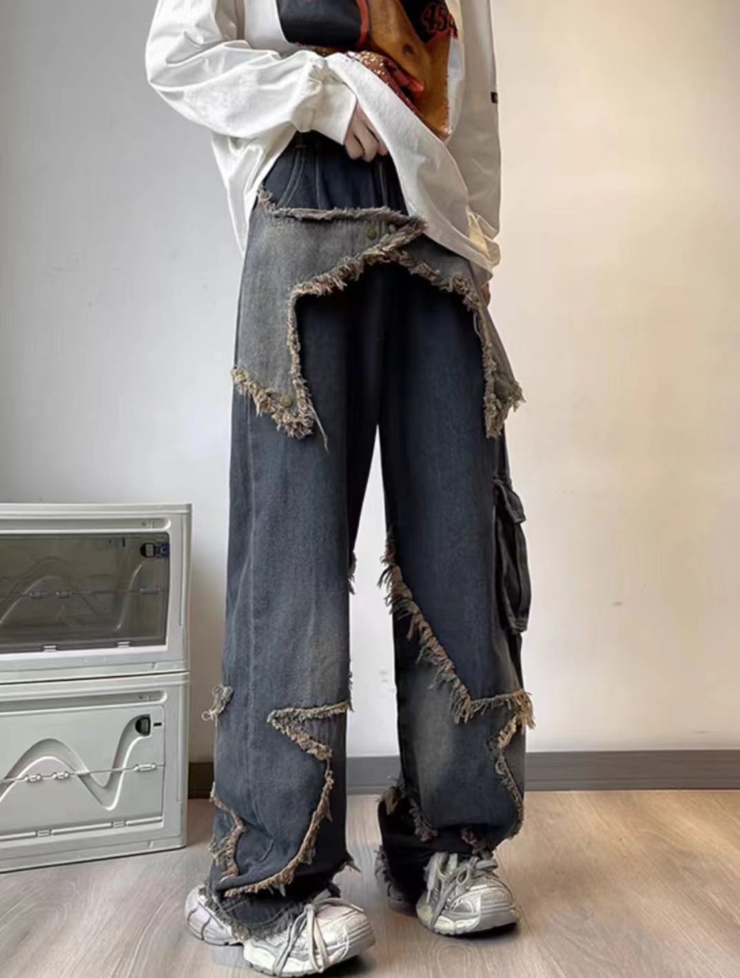 Versatile Fashion maong pants for women Trend Retro Loose Fitting Jeans ...