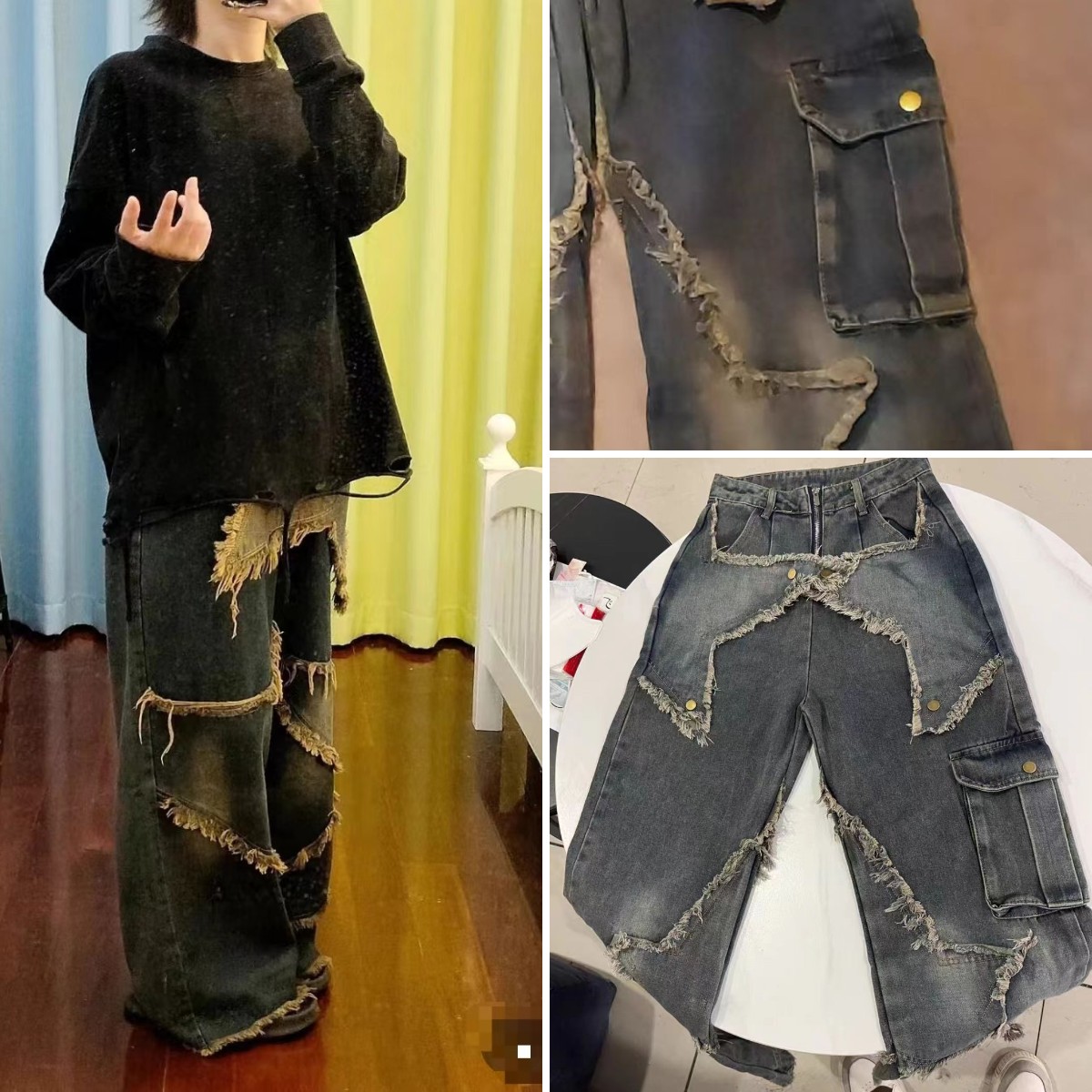 Street Hip Hop Pattern Retro Jeans Women Fashion Trend High Street ...