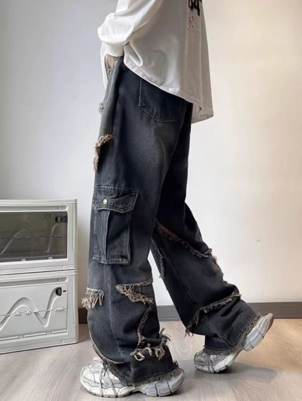 Versatile Fashion maong pants for women Trend Retro Loose Fitting Jeans ...