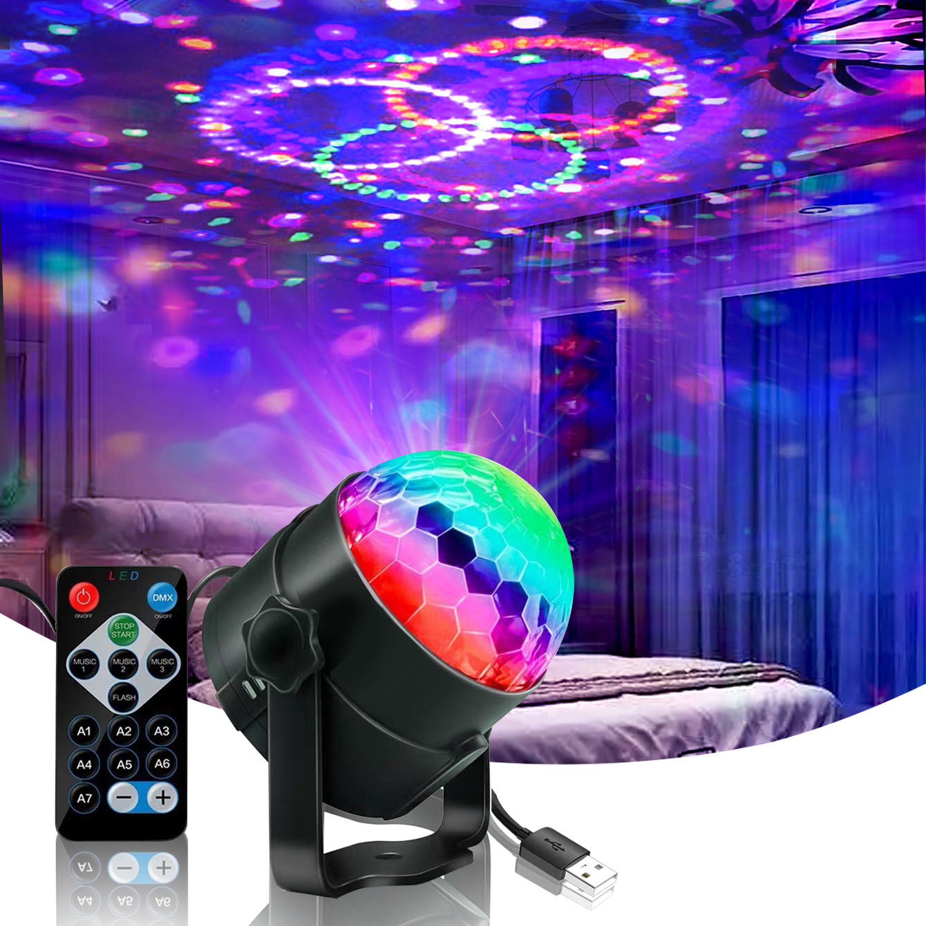 Disco Dancing Party DJ Lights, Party Lights Voice Control RGB Stage ...