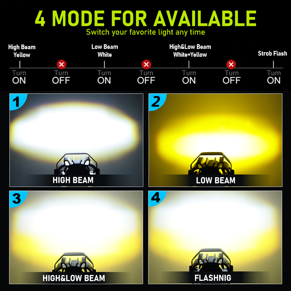 TUFFOO Dural Color 4 Mode Motorcycle LED Mini Driving Light WaterProof ...