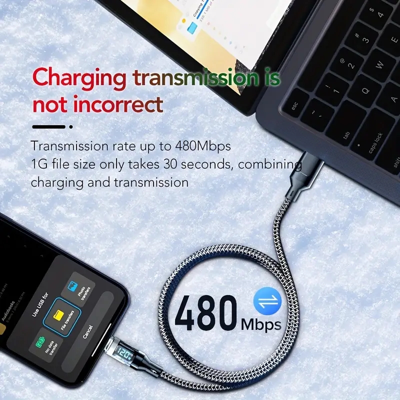 120w 6A Charging Cable Fast Charging Transparent Digital Display ...