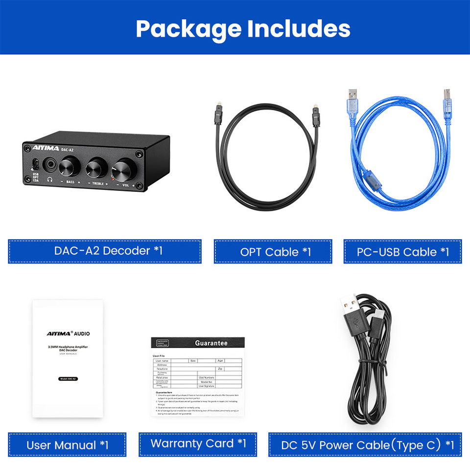 AIYIMA DAC-A2 Amplifier Audio Decoder USB DAC Headphone Mini HiFi 2.0 Digital 24Bit 96KHz Input ...