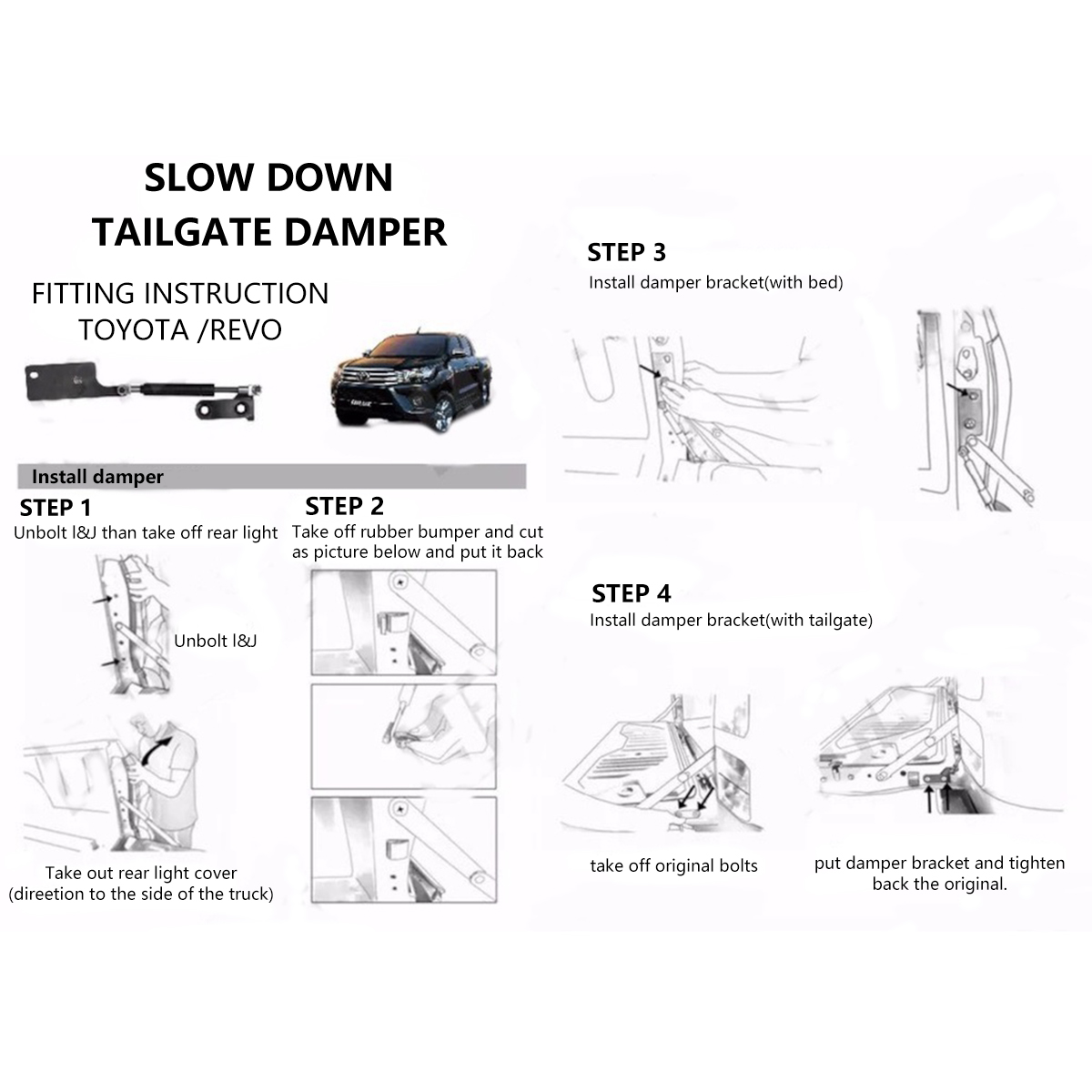 Rear Tailgate Board Door Slow Down Damper Support Rod Lift Strut Gas ...