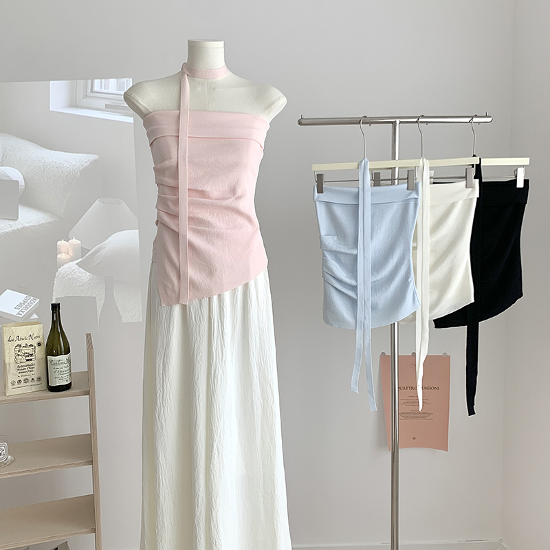 loveflower 」New Ice Silk Knitwear Lace up Sleeveless Top Short Chest ...