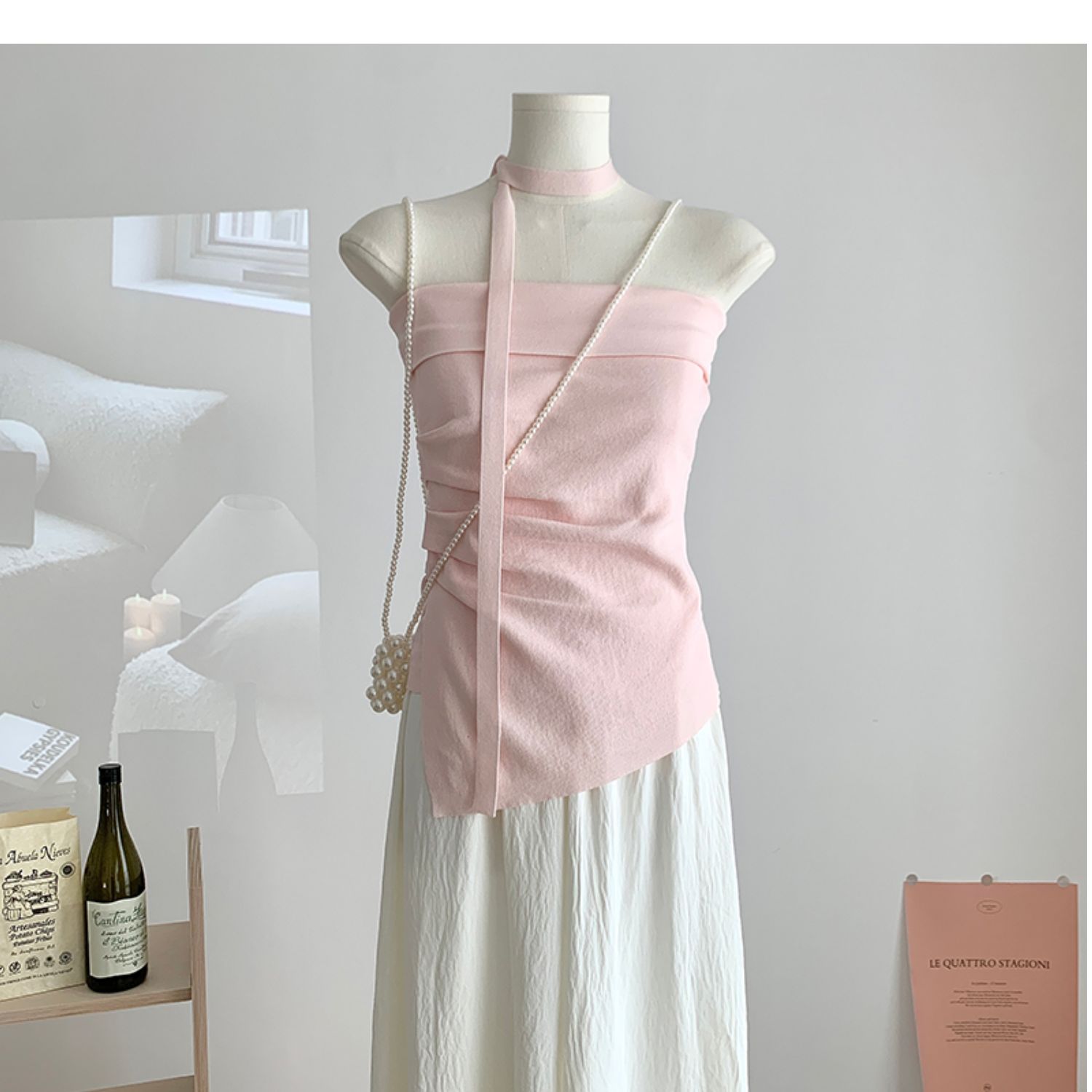 loveflower 」New Ice Silk Knitwear Lace up Sleeveless Top Short Chest ...