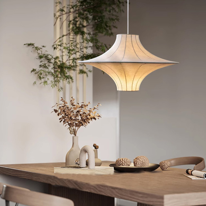 Modern LED Silk Pendant Light Aesthetic Fabric Lantern Wabi-sabi ...