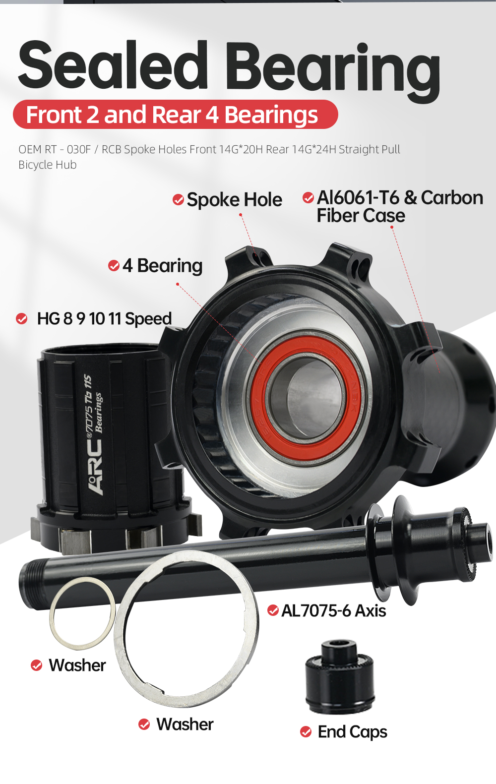 ARC RT030F/R 20/24 Holes High Quality Straight Pull Road Bike Hub ...