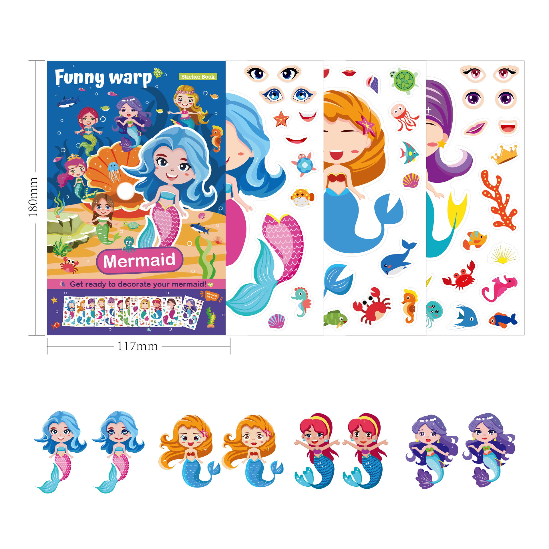 36 Sheets Make Your Own Mermaid Princess Stickers Make A Face Stickers ...