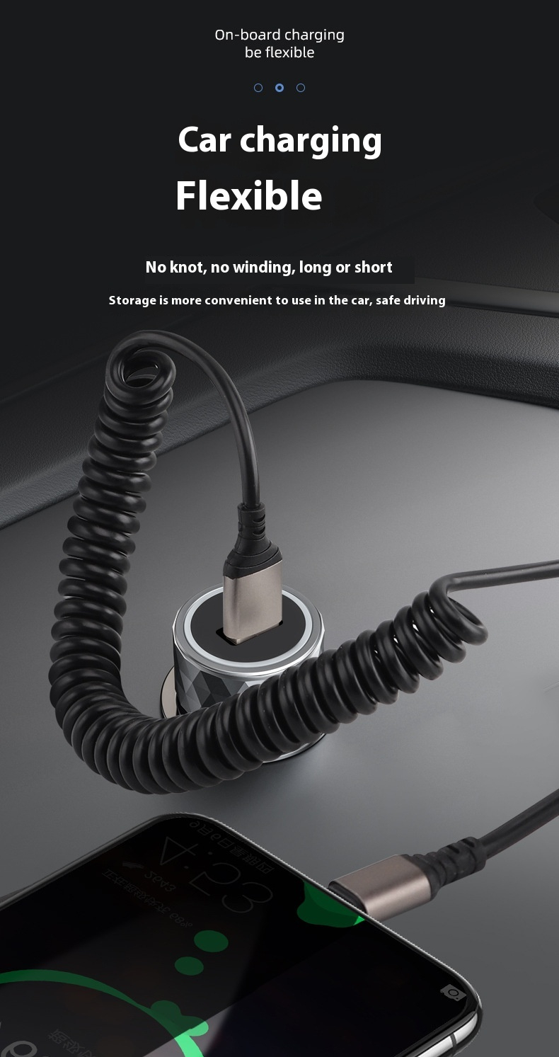 66W Coiled Spring Retractable Cable For ios 15 Type C Carplay 1.8M USB ...