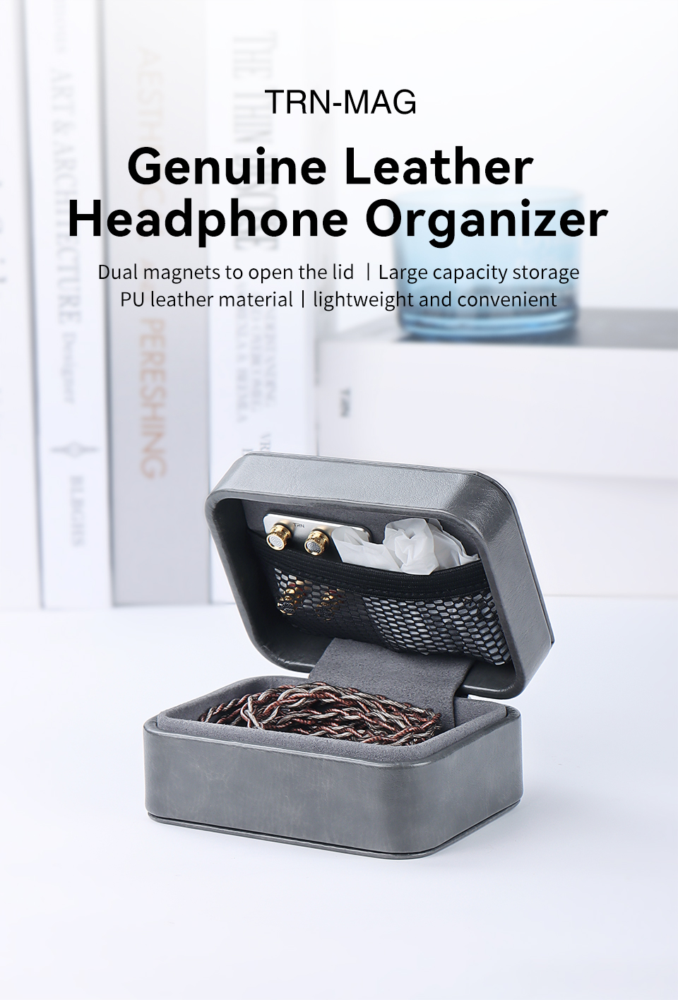 TRN MAG Case Genuine PU Leather Portable Earphones Earbuds Carrying ...