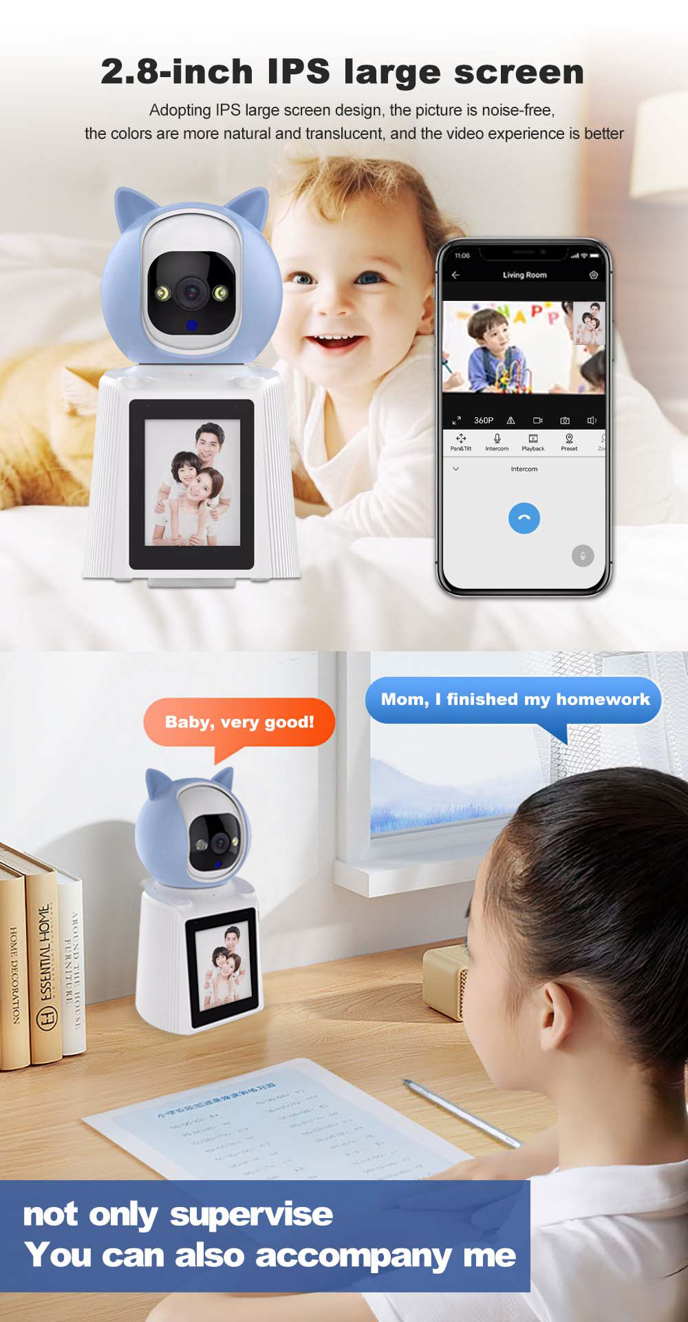 V380 PRO Q28 Video Calling Smart Camera CCTV with LCD Screen Video Call ...