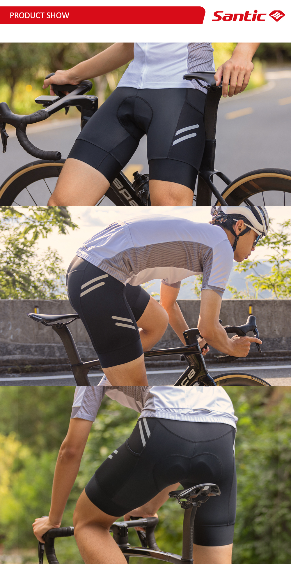 Santic Men's Cycling Shorts Riding 1/2 Short Pants Sport 4D Padded Breathable Reflective ...