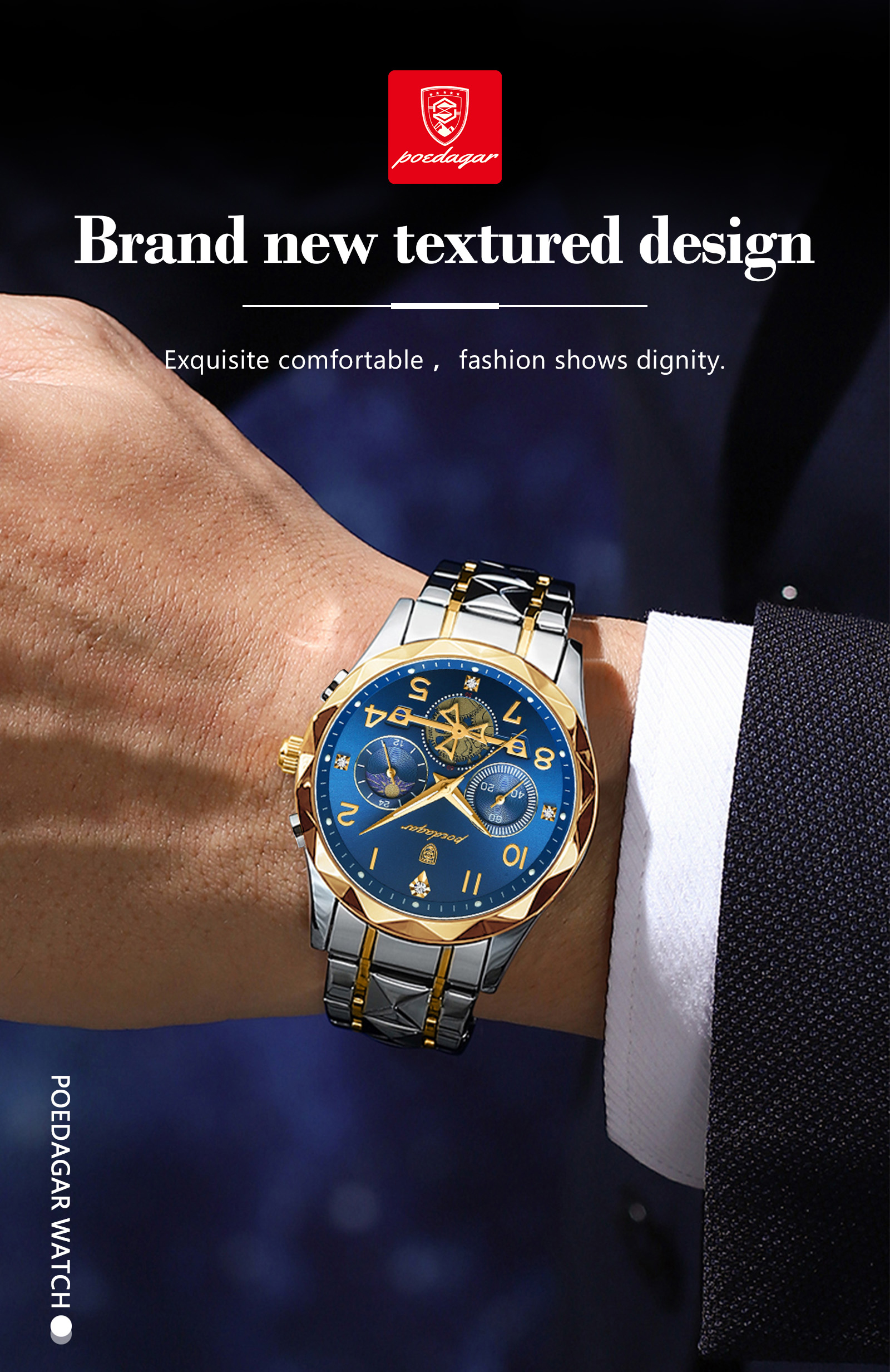 POEDAGAR Gold Watch For Men Waterproof Original Luxury Luminous ...