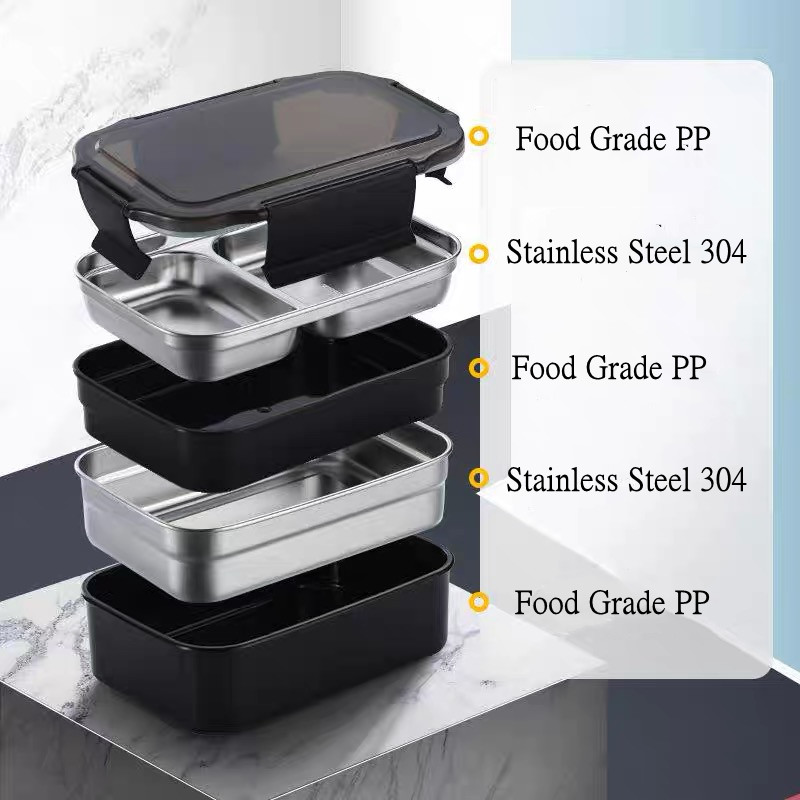 1000ml Double Layers Stainless Steel 304 Lunch Box With Insulation Bag Leak-Proof Thermal Bento ...