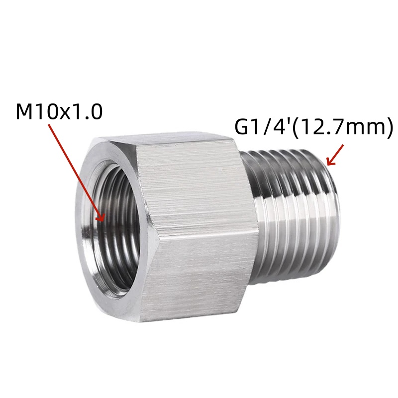 Stainless 304 Reducer fitting M10x1.0 G1/4'Male to Female Thread Brass Pipe Connectors Brass ...