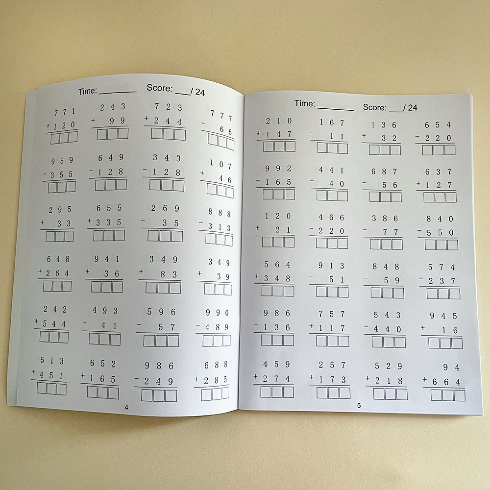 32 Pages Math Arithmetic Workbook Addition & Subtraction within 1000 ...