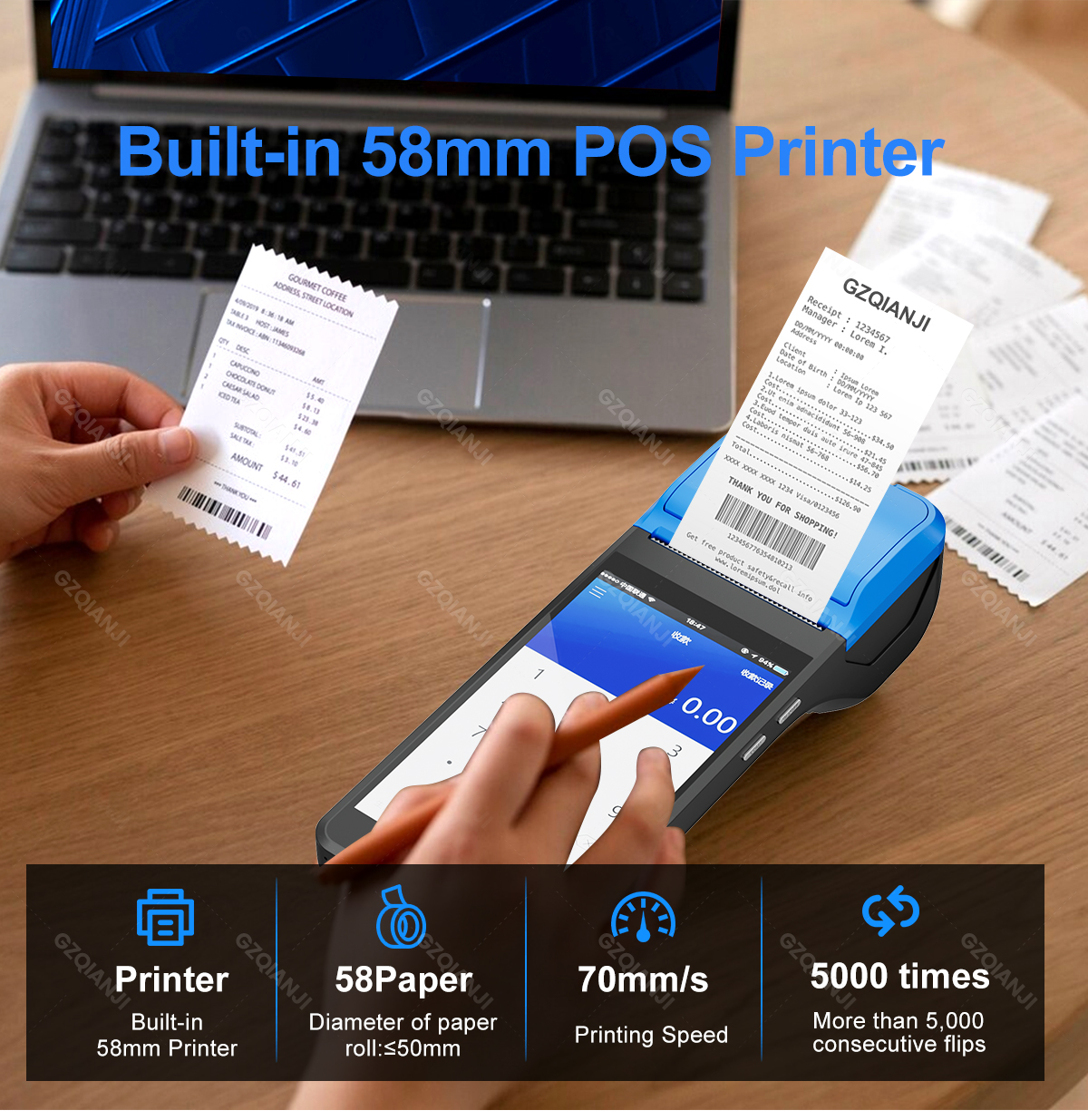 Android PDA NFC POS Receipt Bill Thermal Wifi Bluetooth Mobile Printer 58mm Wireless Handheld ...