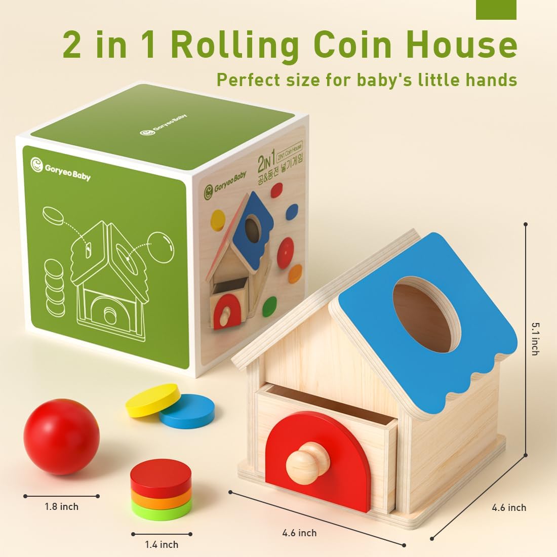 Montessori Coin Box Toys Object Permanent 2-in-1 Wooden Ball Drop Games ...