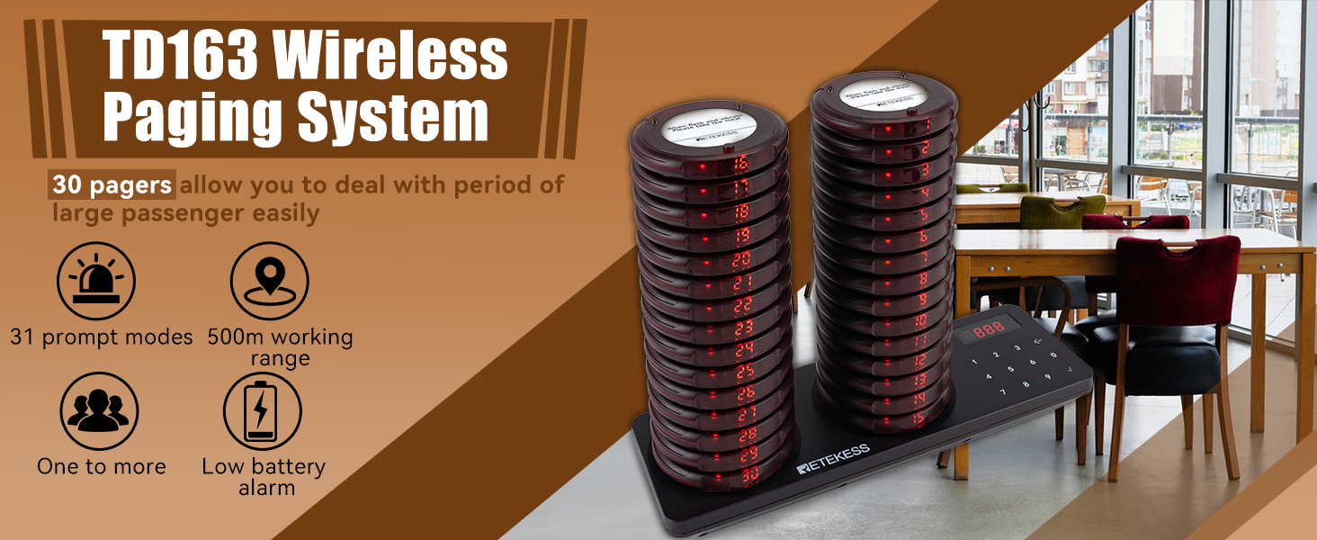 Retekess TD163 Coaster Beepers Restaurant Pager System Pagers and ...