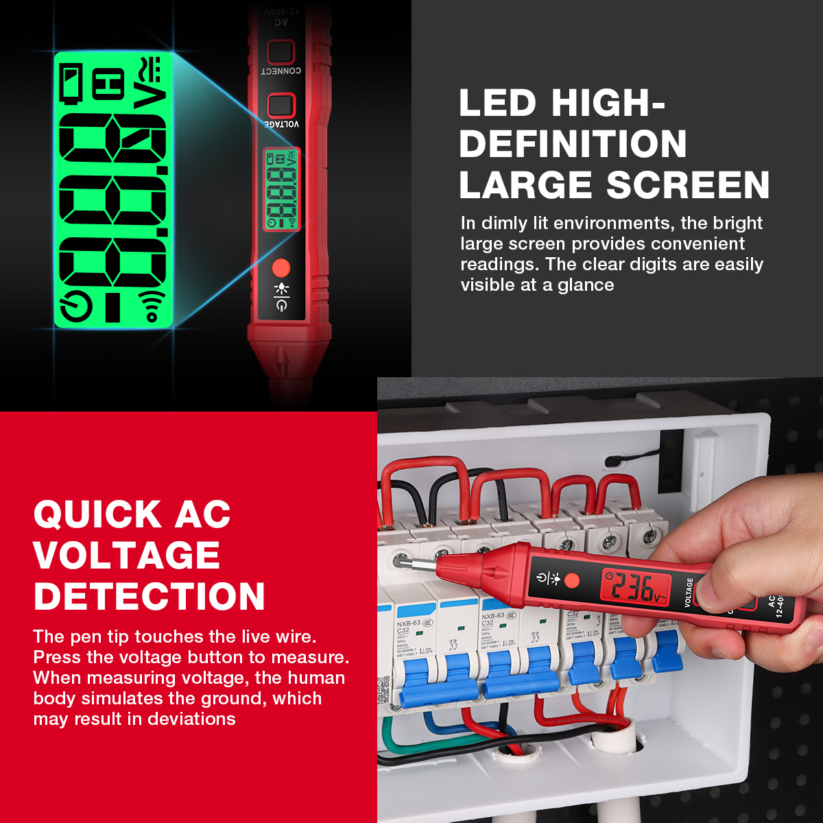 HABOTEST HT91A AC Voltage Detector NCV 12~400V Pen Type Voltage Tester ...