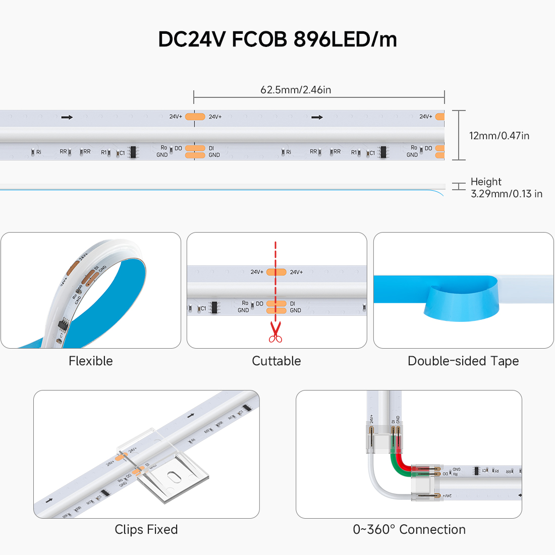 BTF-LIGHTING 896LEDs/m COB RGBW IC LED Strip Similar WS2814 IC Addressable RA90 IP30 DC24V ...