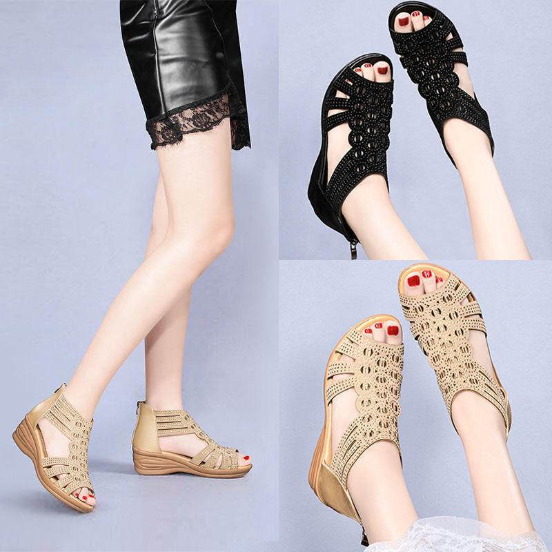 KaKa Shoes 2024 New Women's Flat Sandals Summer Wedge Fishtail Medium ...
