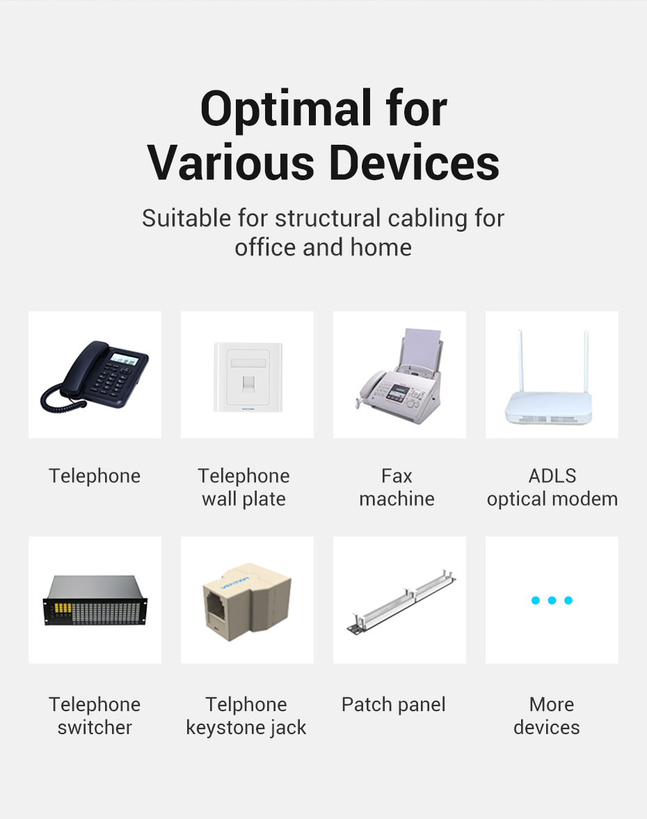 VENTION Flat 6P4C Telephone Patch Cable White IQB Designed for ...