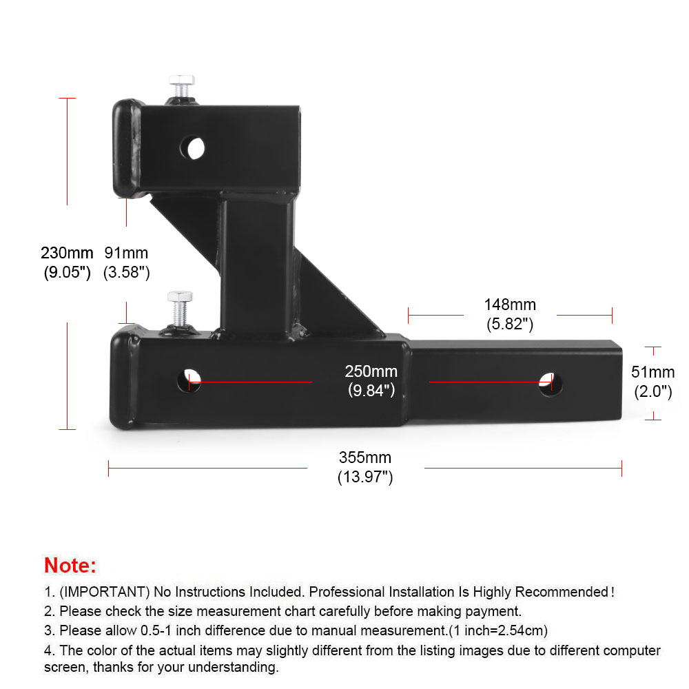 14 inch Double Hitch Receiver Trailer Dual Hitch Extension Riser for 2 ...