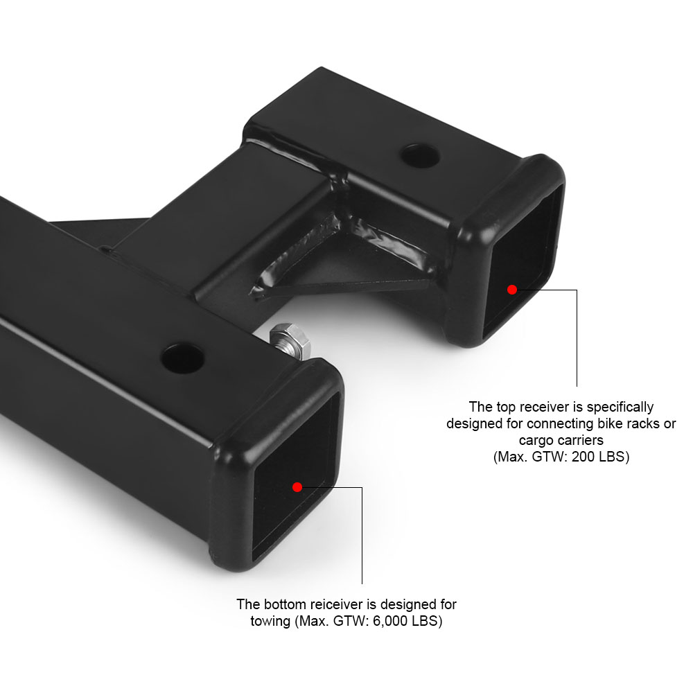 14 inch Double Hitch Receiver Trailer Dual Hitch Extension Riser for 2 ...