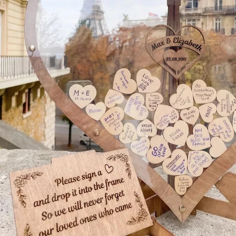 Xpmarket Wedding Guest Book Replacement With 60/80Pcs Wood Sign Hearts ...