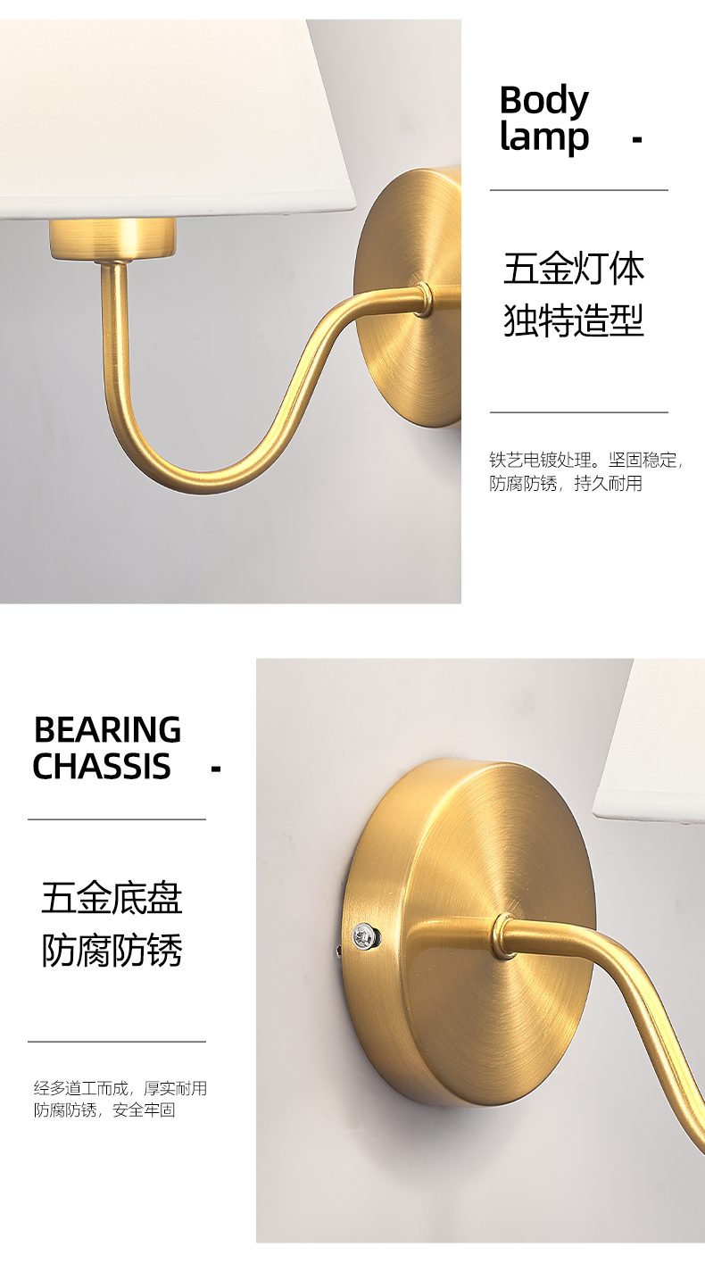 American Cloth Art Bedroom Bed Wall Lamp Nordic Modern Creative Dimming ...