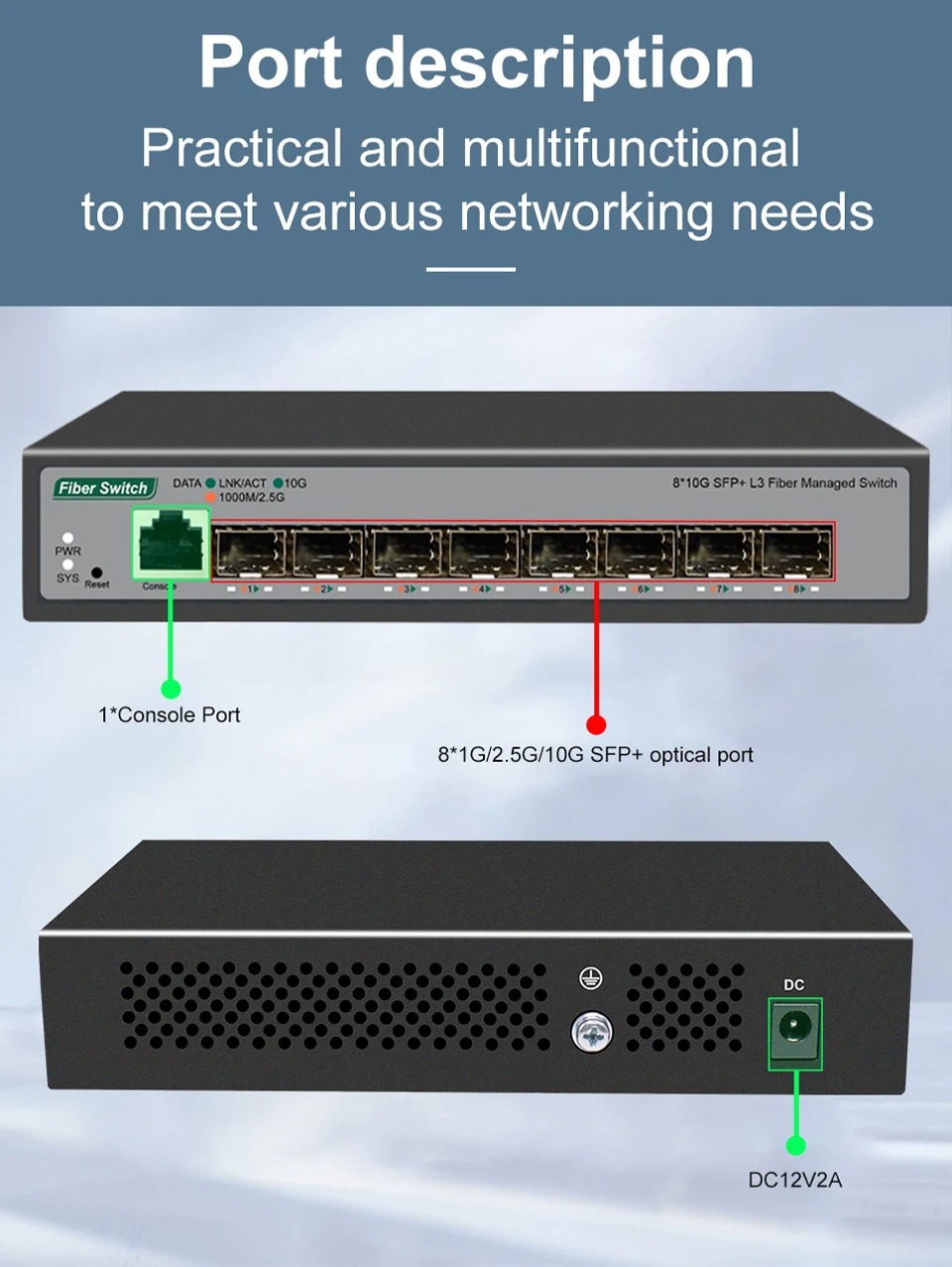 JT-COM 8-Port 10G SFP+ L3 Managed Switch | 1G/2.5G/10G | VLAN, QoS, ACL ...