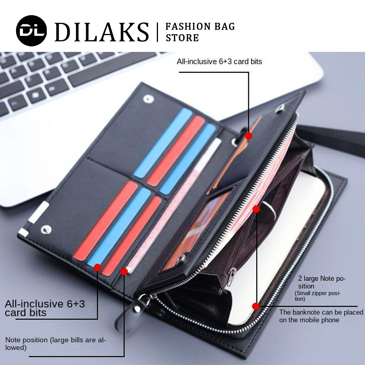 Men's Long Business Wallet - High-Quality PU Leather, Large Capacity ...
