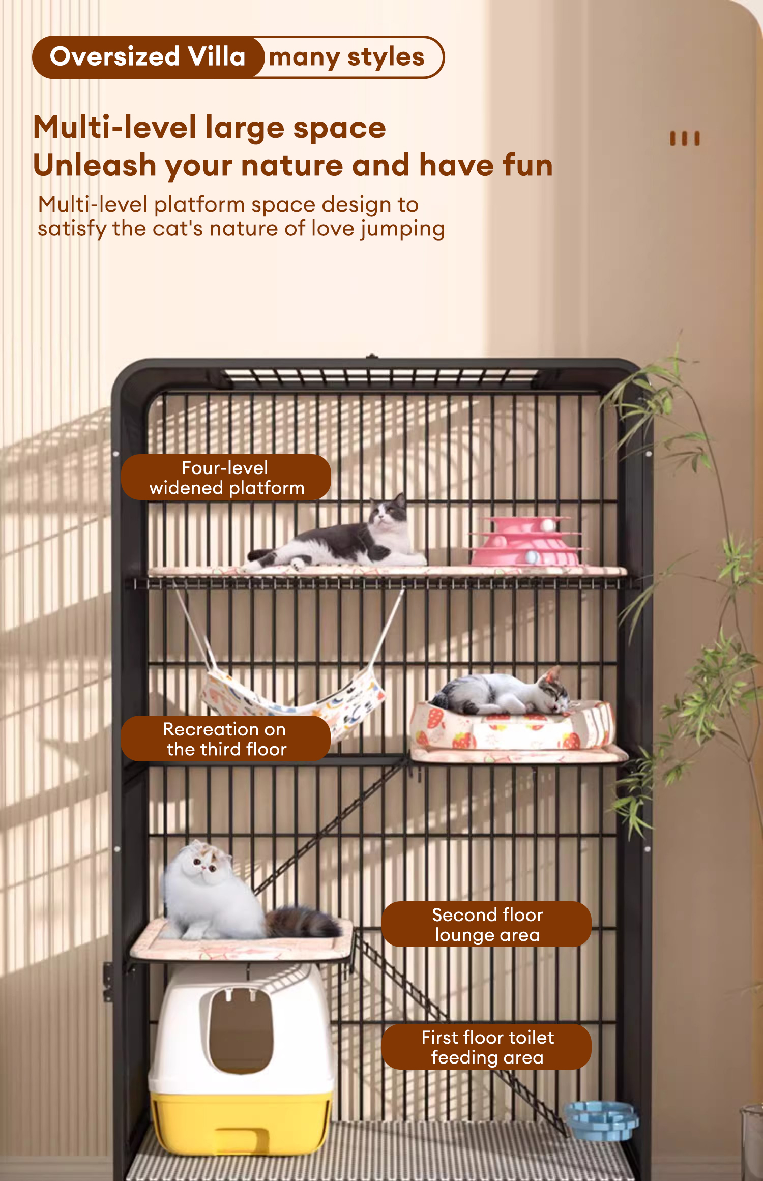 Cat Cage Durable Large Easy to Clean Spacious Crate for Multiple Cats ...