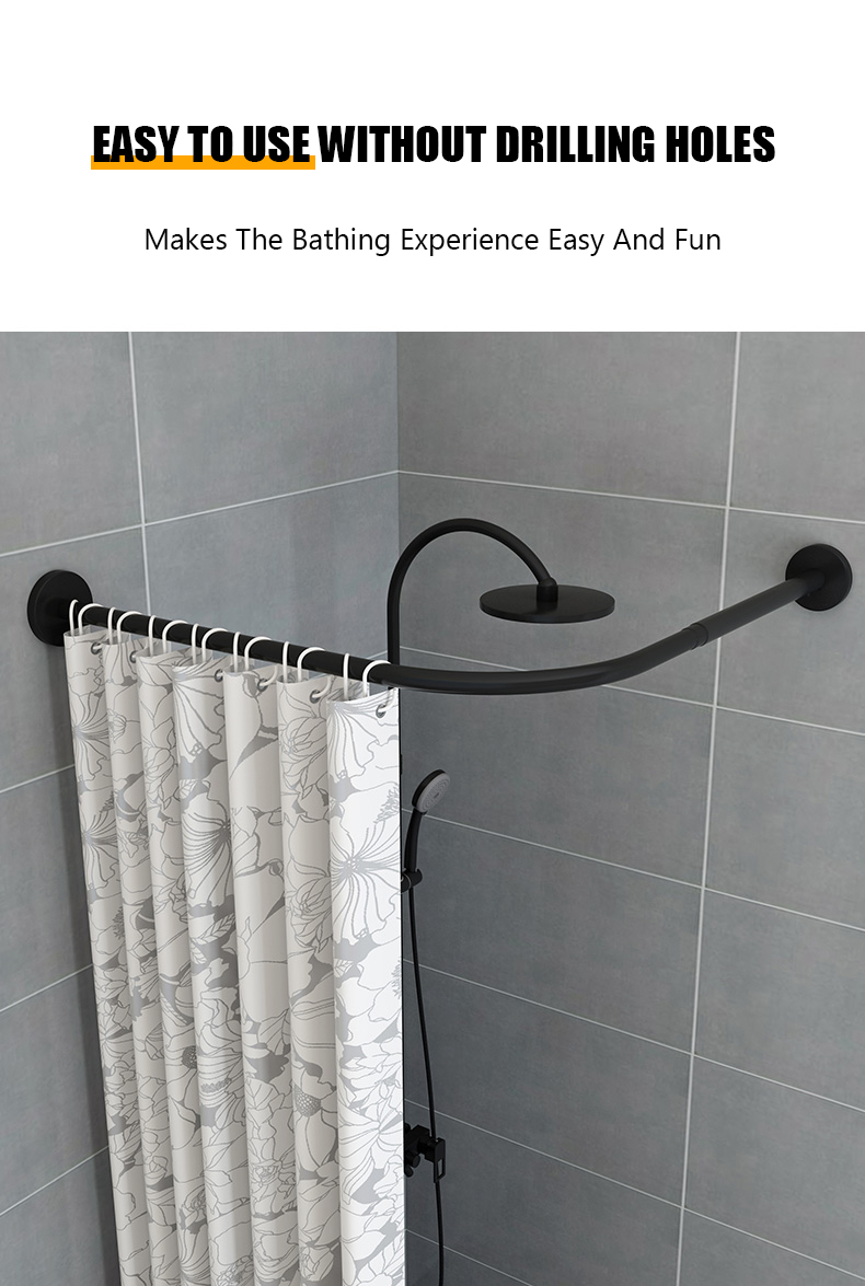 NEZA Adjustable Curved Shower Rod Stainless Steel L Shape Shower ...