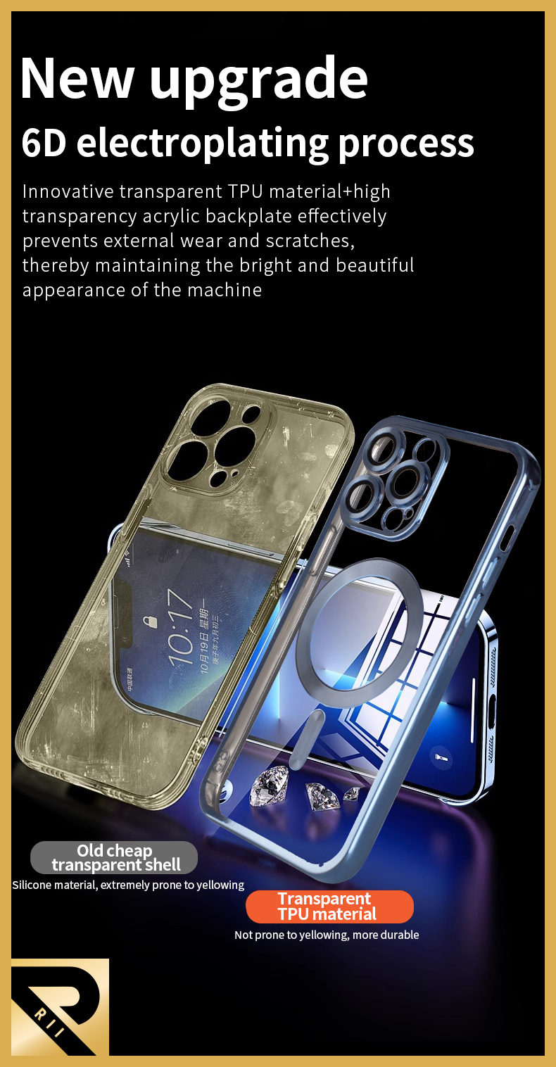 New RII Electroplated Magnetic Wireless Charging Phone Case for iPhone ...