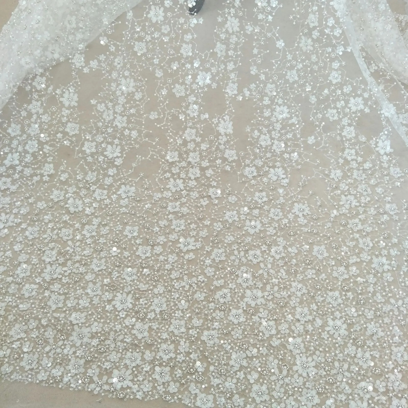 1 Yard Embroidery Lace crystal beaded fabric stones lace Wedding Gown ...