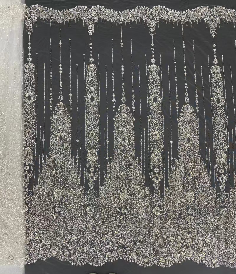NEW Arrival Luxery Beads Lace Fabric White Silvery Wedding Lace Fabric ...