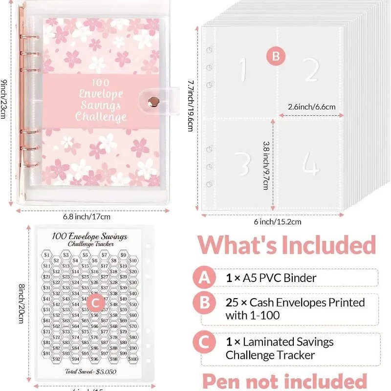 100 Days Saving Budget Planner Cash Envelope Savings Money A5 Binder ...