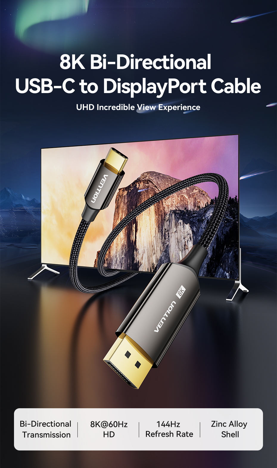Vention Type C to DP Cable 8K Bi-Directional UsB-C to DisplayPort Cable ...