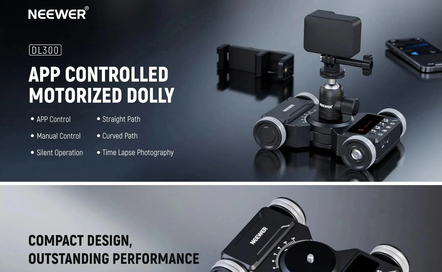 NEEWER DL300 Upgraded Motorized Camera Dolly Kit Ball Head for DSLR ...