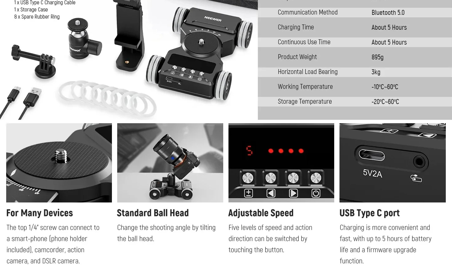 NEEWER DL300 Upgraded Motorized Camera Dolly Kit Ball Head for DSLR ...