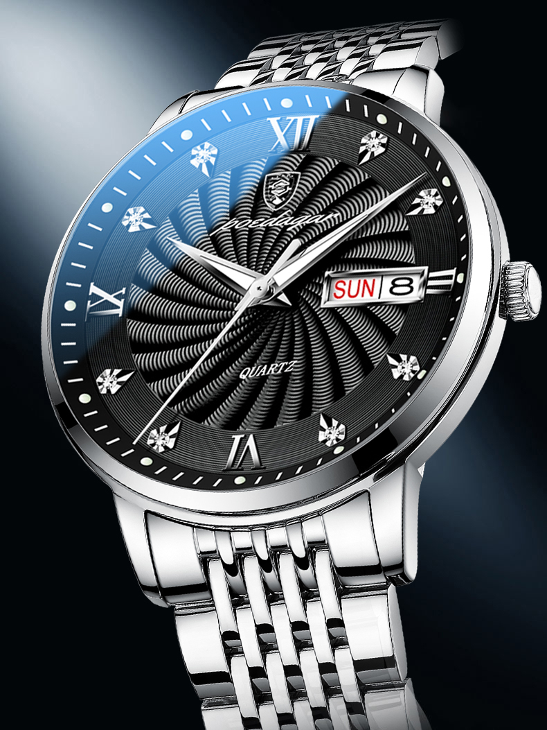 POEDAGAR Genuine Men's Watch Stainless Steel Strap Luminous Calendar ...